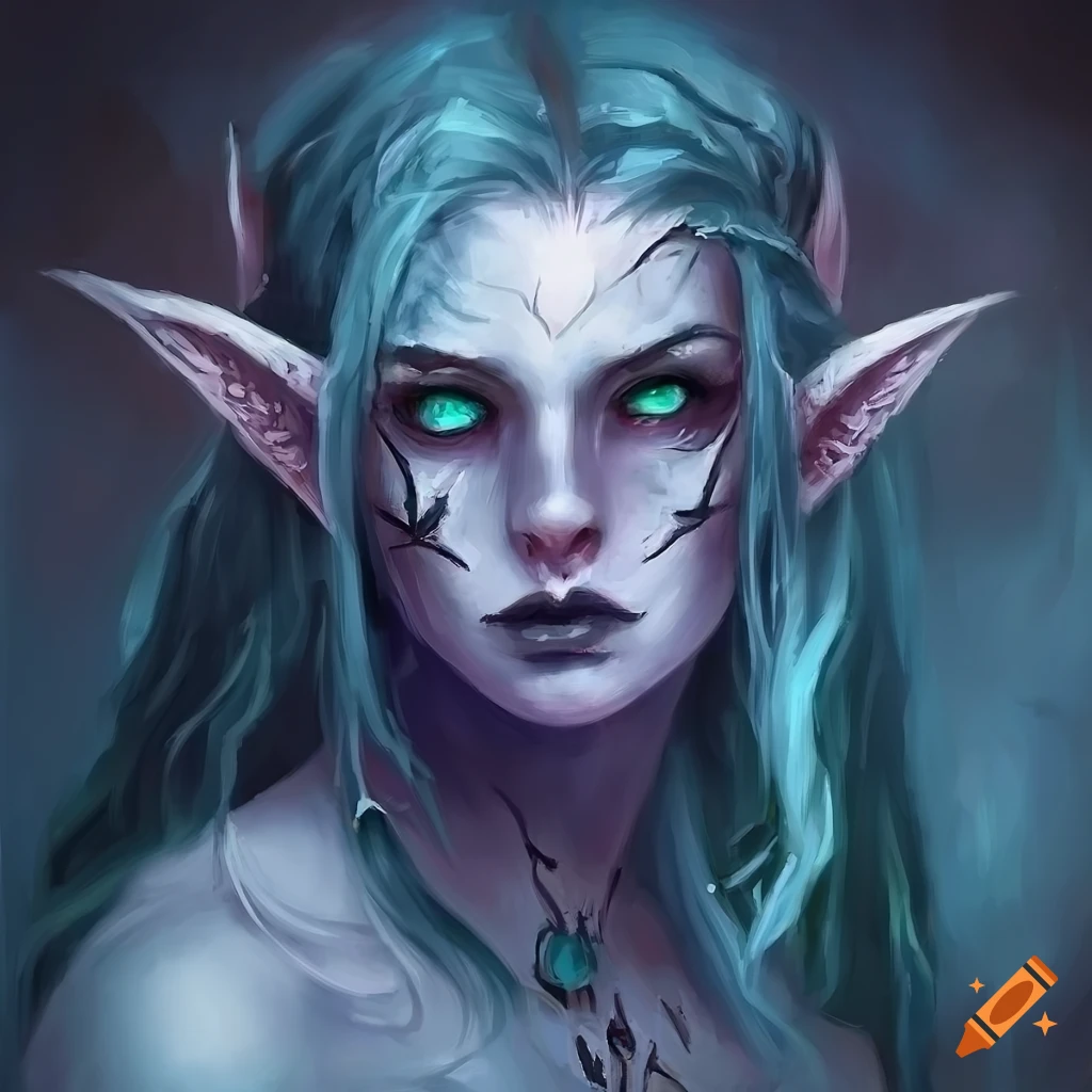 Oil painting of a beautiful wounded elf in a overgrown forest on Craiyon