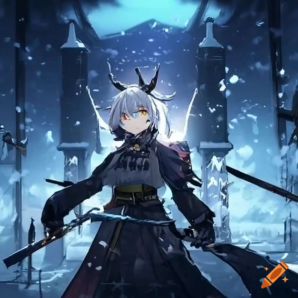 Epic battle scene with arknights heroes in the snow