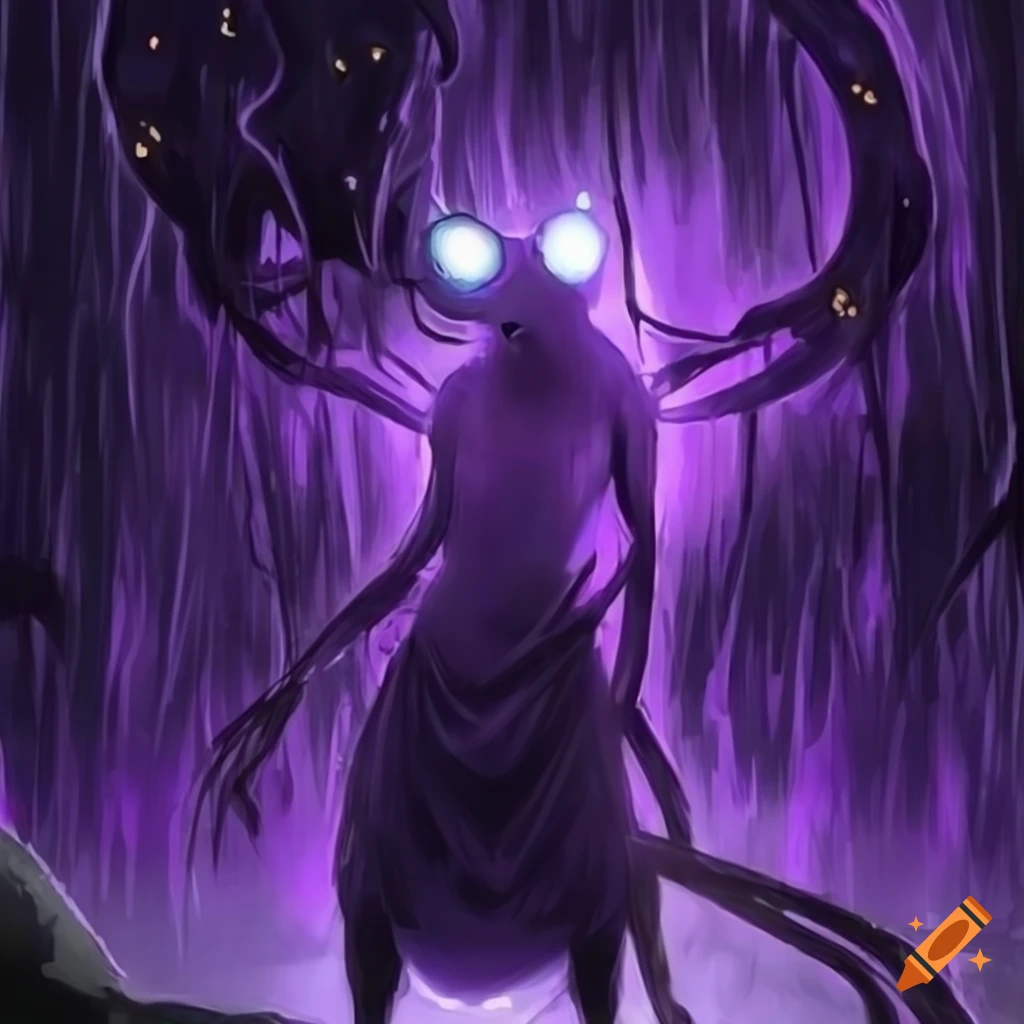 Art of a rat god with glowing eyes in a purple rain storm on Craiyon