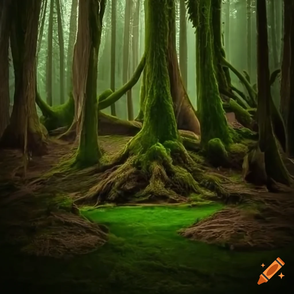 Artistic depiction of a fantasy forest on Craiyon
