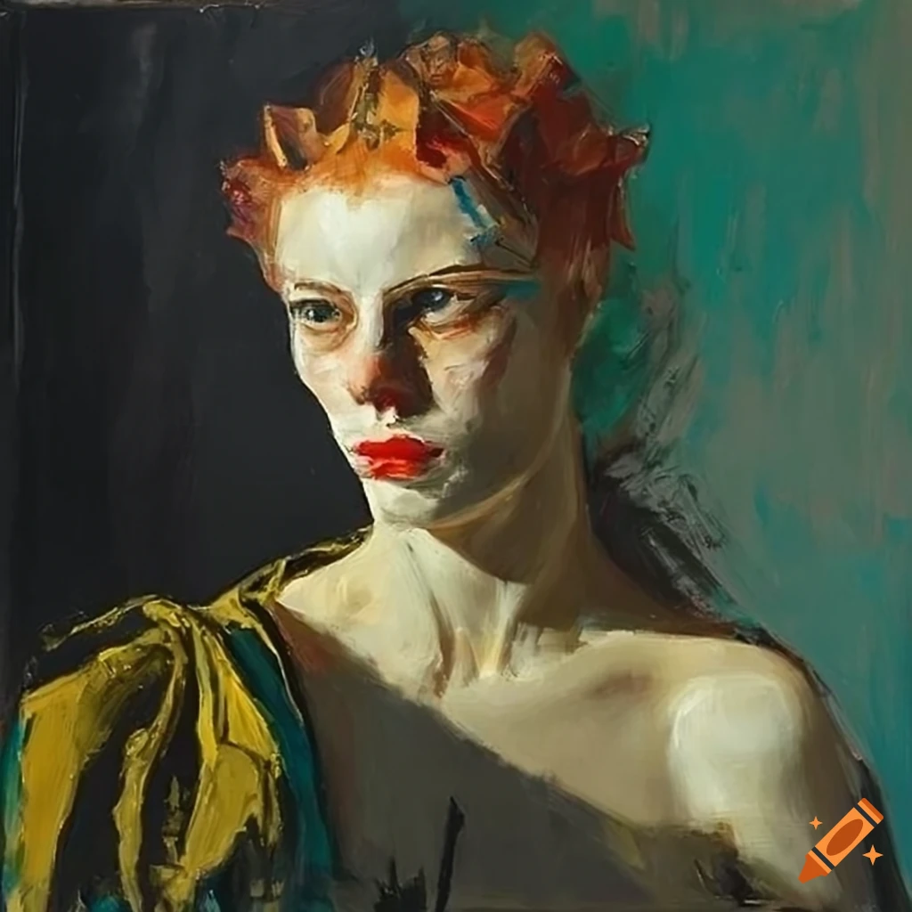 Coarse brush strokes oil painting of a disappointed young woman on Craiyon