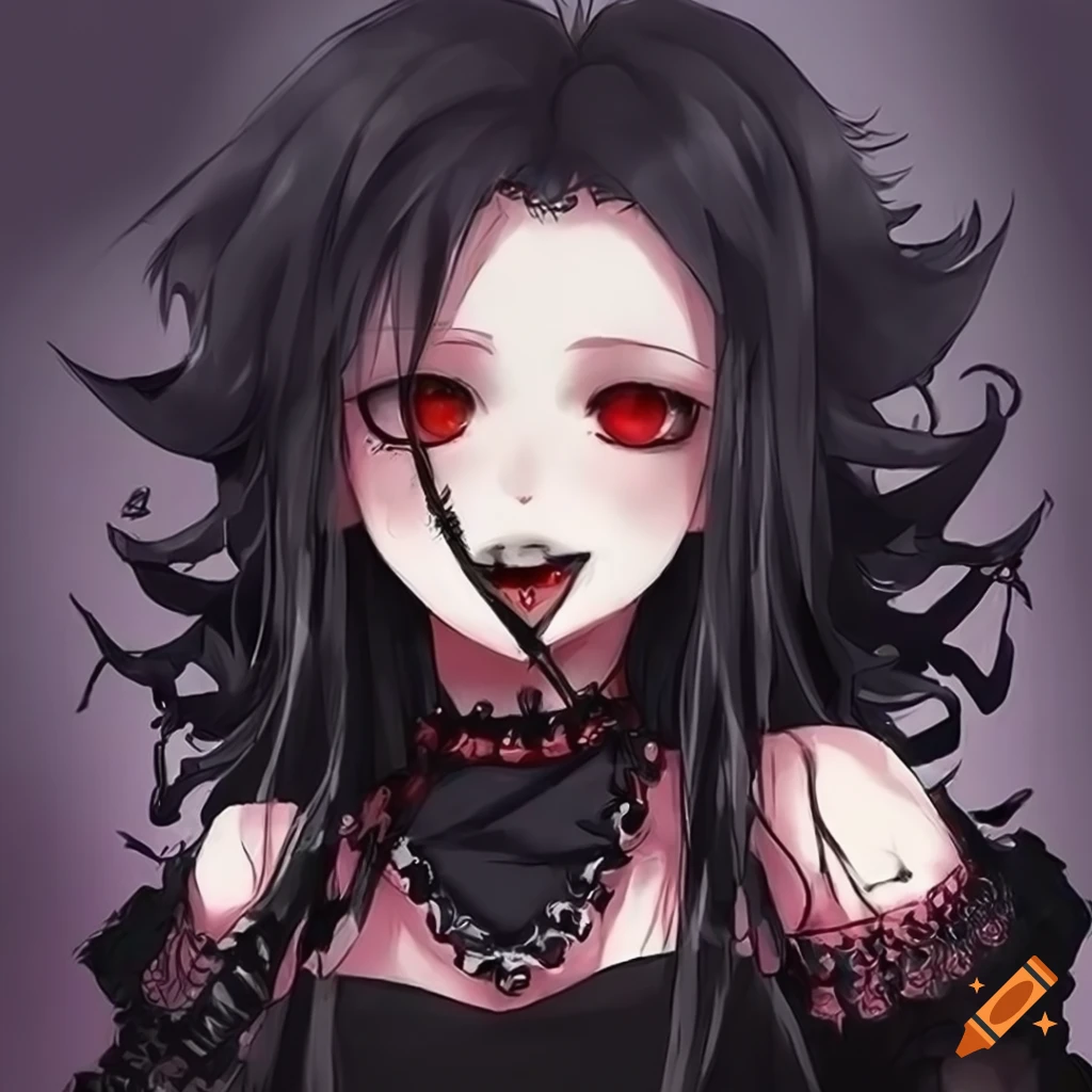 Anime goth vampire boy with black ruffled hair on Craiyon