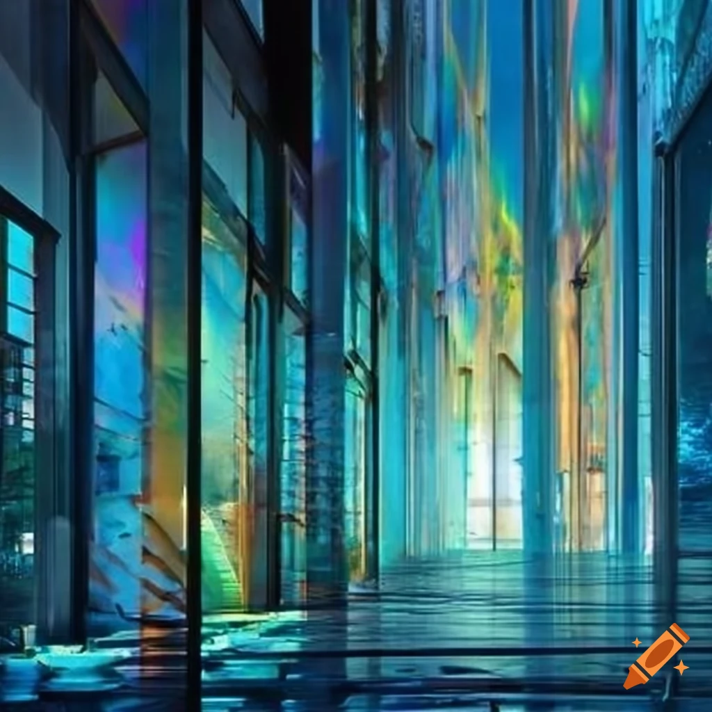 Image of iridescent glass architecture on Craiyon