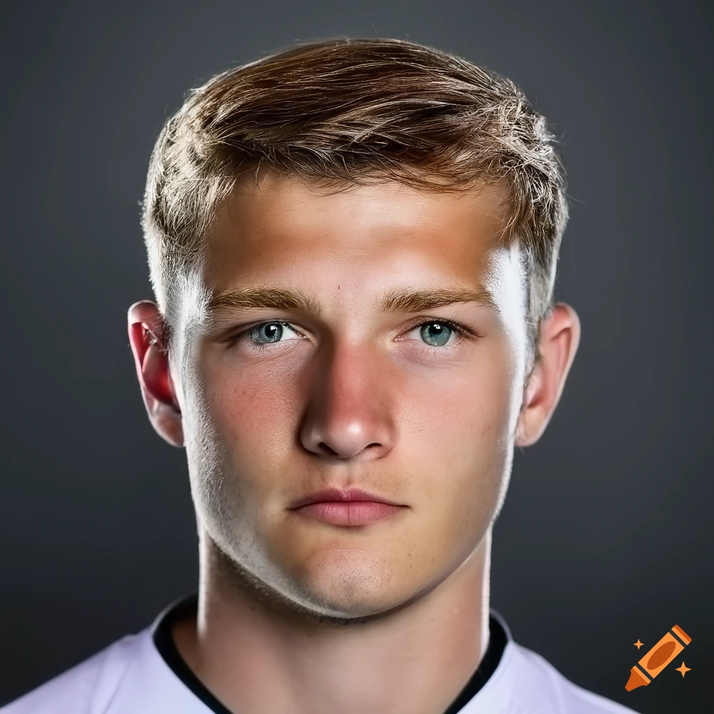 Detailed headshot of a young belgian male soccer player on Craiyon