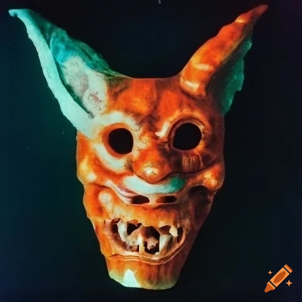 Vintage monster mask with orange and teal tones on Craiyon