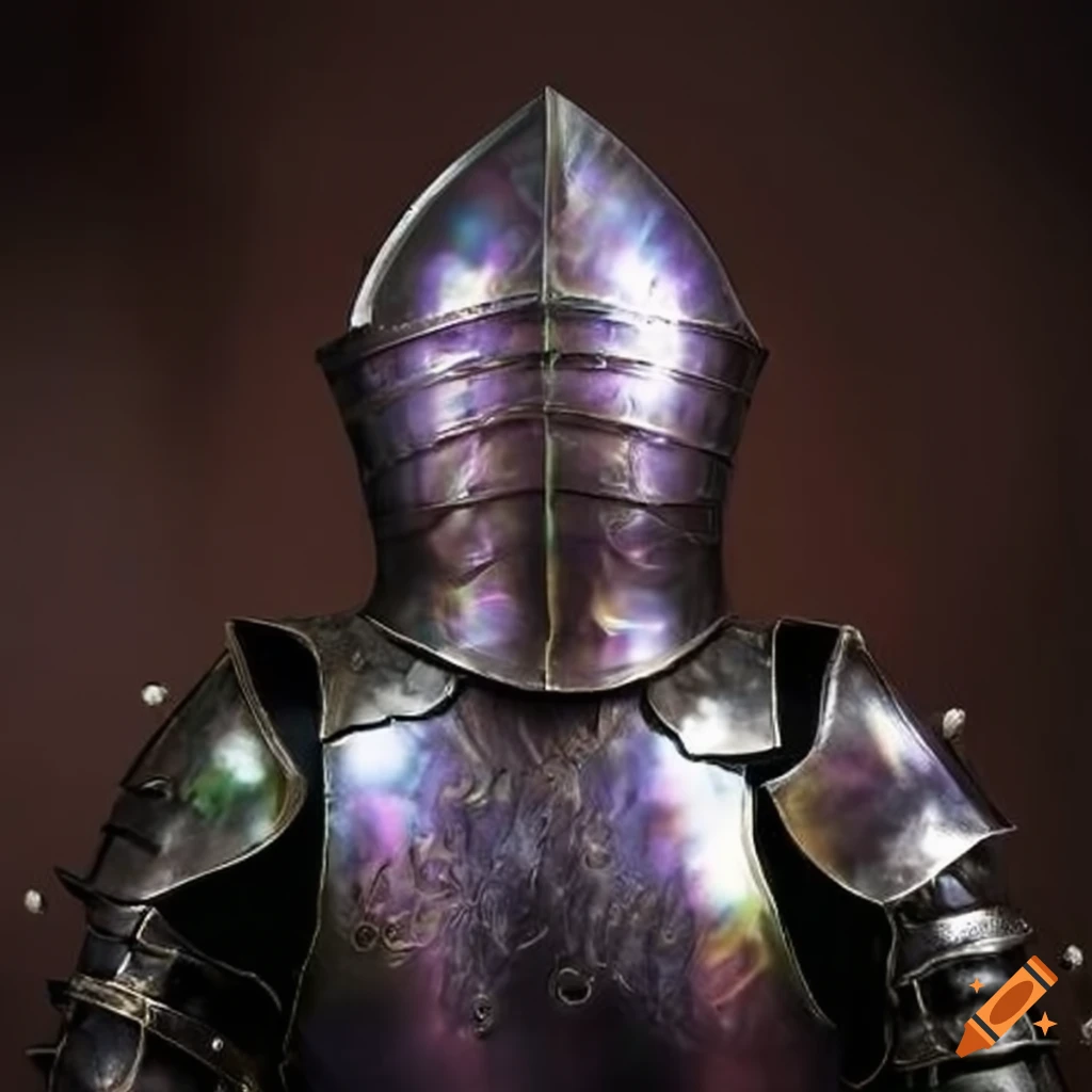 Ornate iridescent steel armor on Craiyon