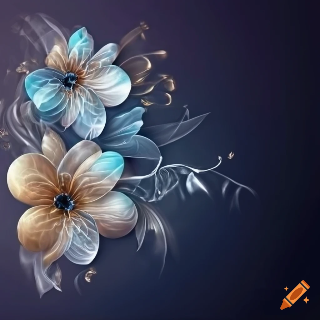 Abstract artwork of transparent leaves and flowers on silver background on Craiyon