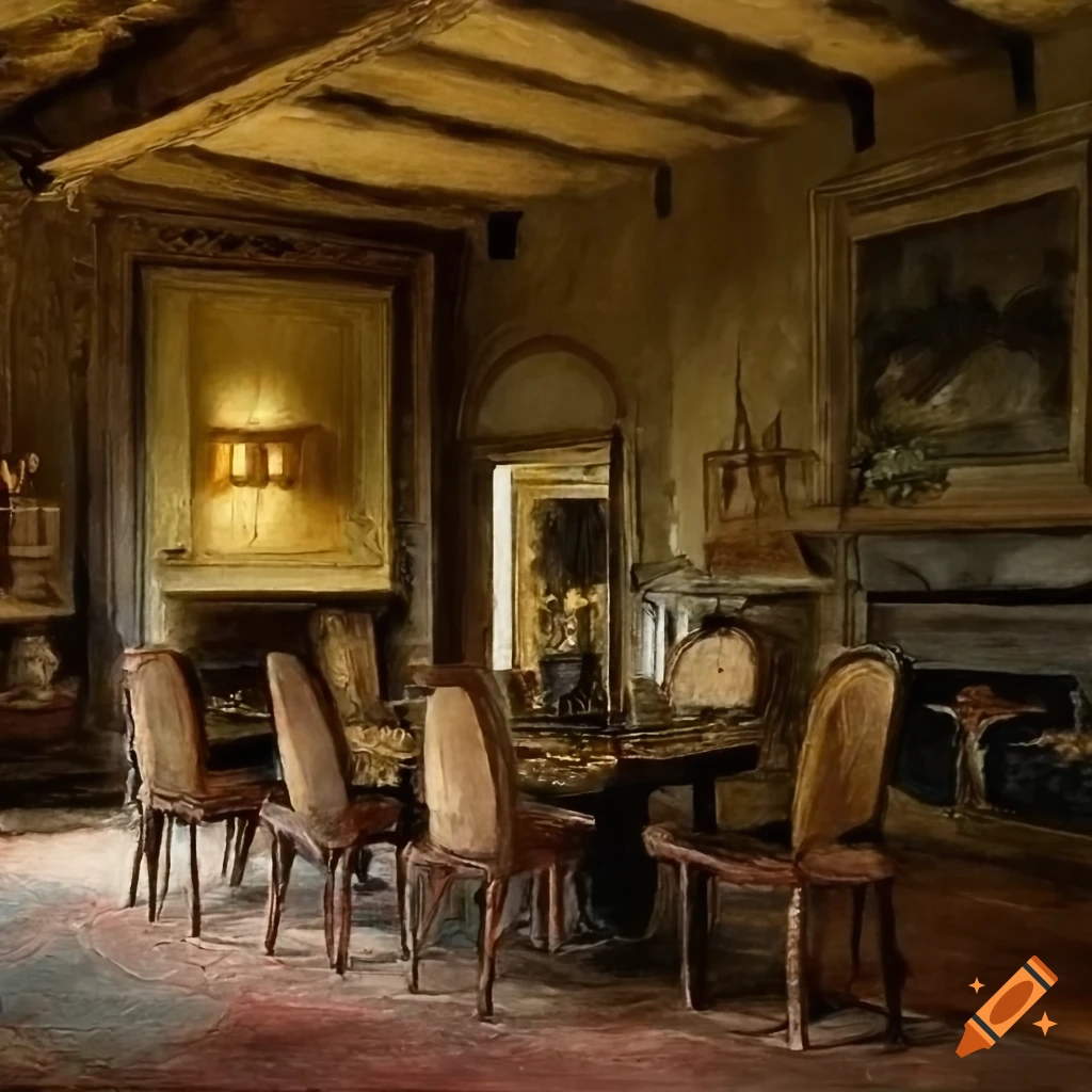 Medieval manor house dining room at night on Craiyon
