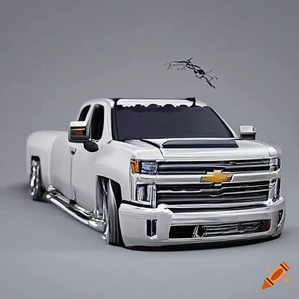 White Chevy Silverado 3500 low rider truck on Craiyon