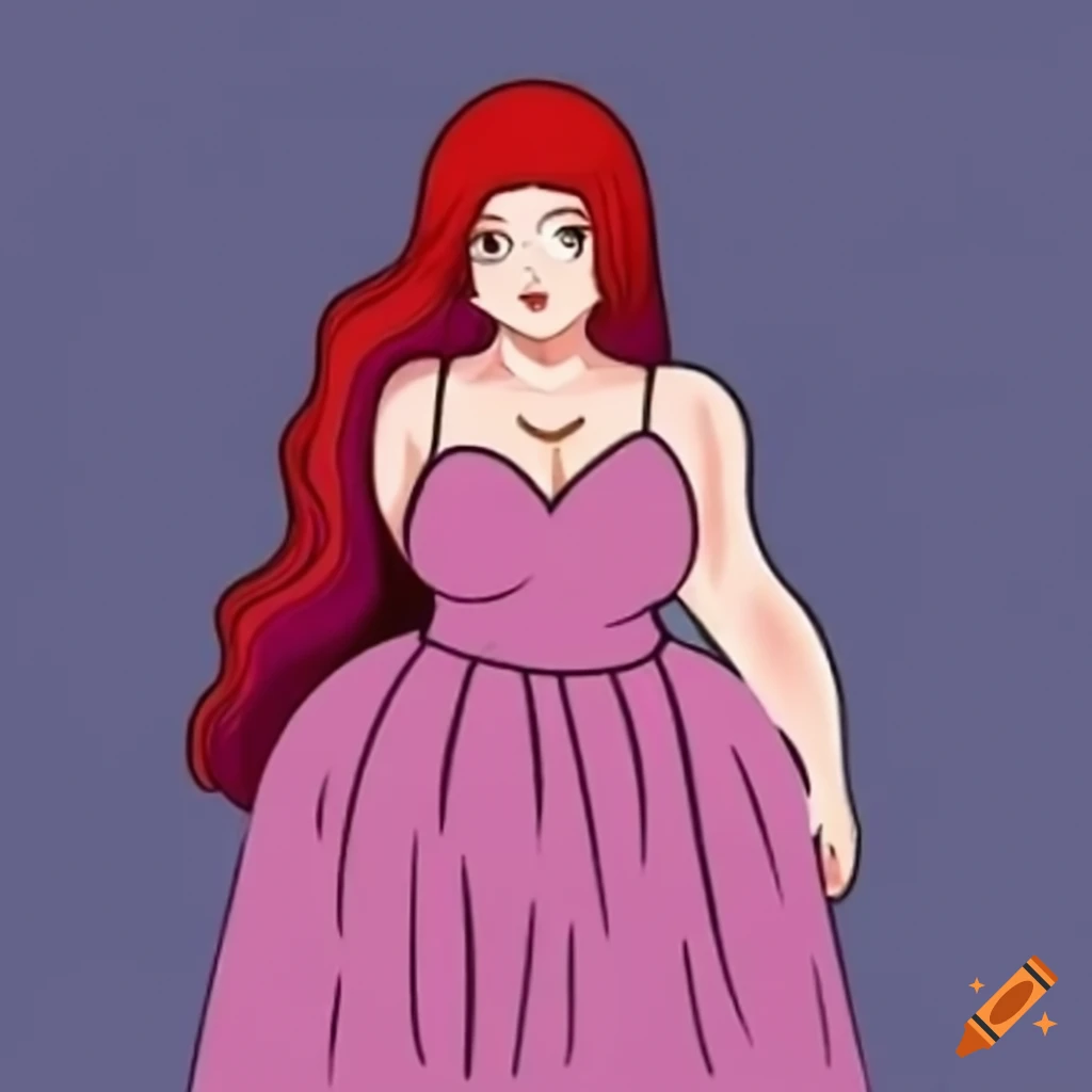 Anime-style artwork of a curvy woman in a princess dress on Craiyon