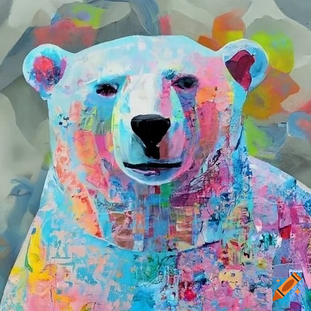 Mixed media collage of a polar bear painting