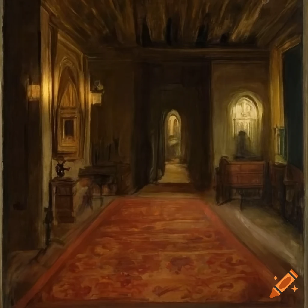Medieval manor house corridor with rich decoration on Craiyon