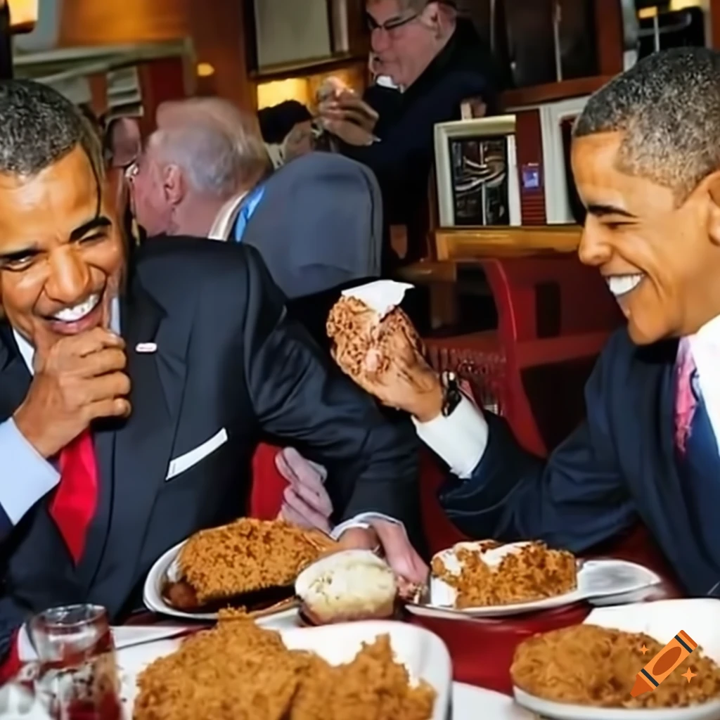 Obama and Joe Biden eating at a restaurant on Craiyon