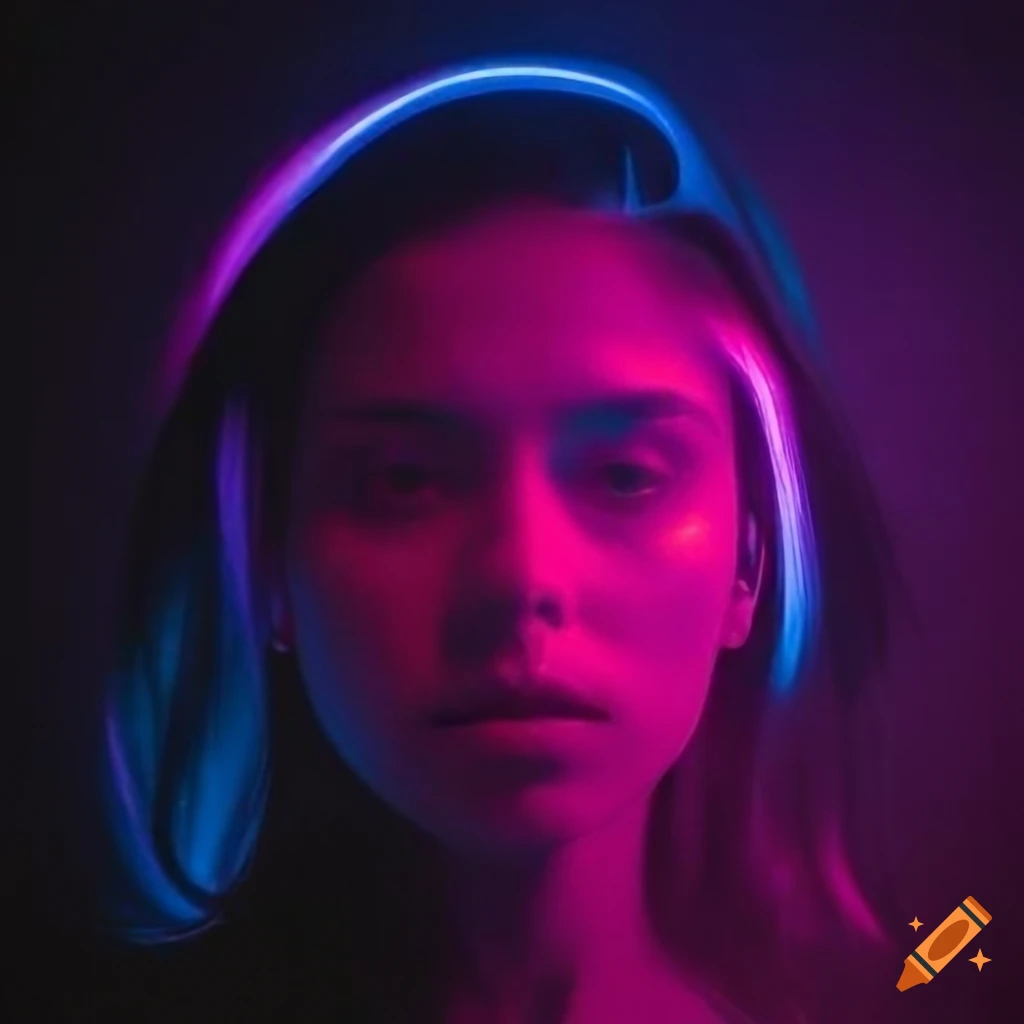 Artistic portrait of a woman in dim neon light on Craiyon