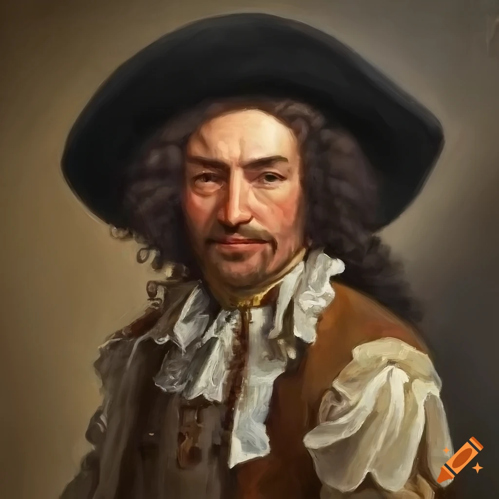 Oil portrait of a rugged 17th century highwayman on Craiyon