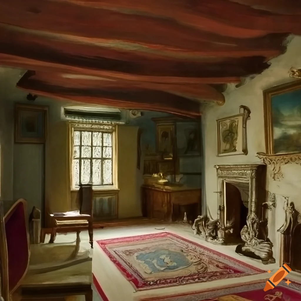 Medieval manor house interior with open windows on Craiyon