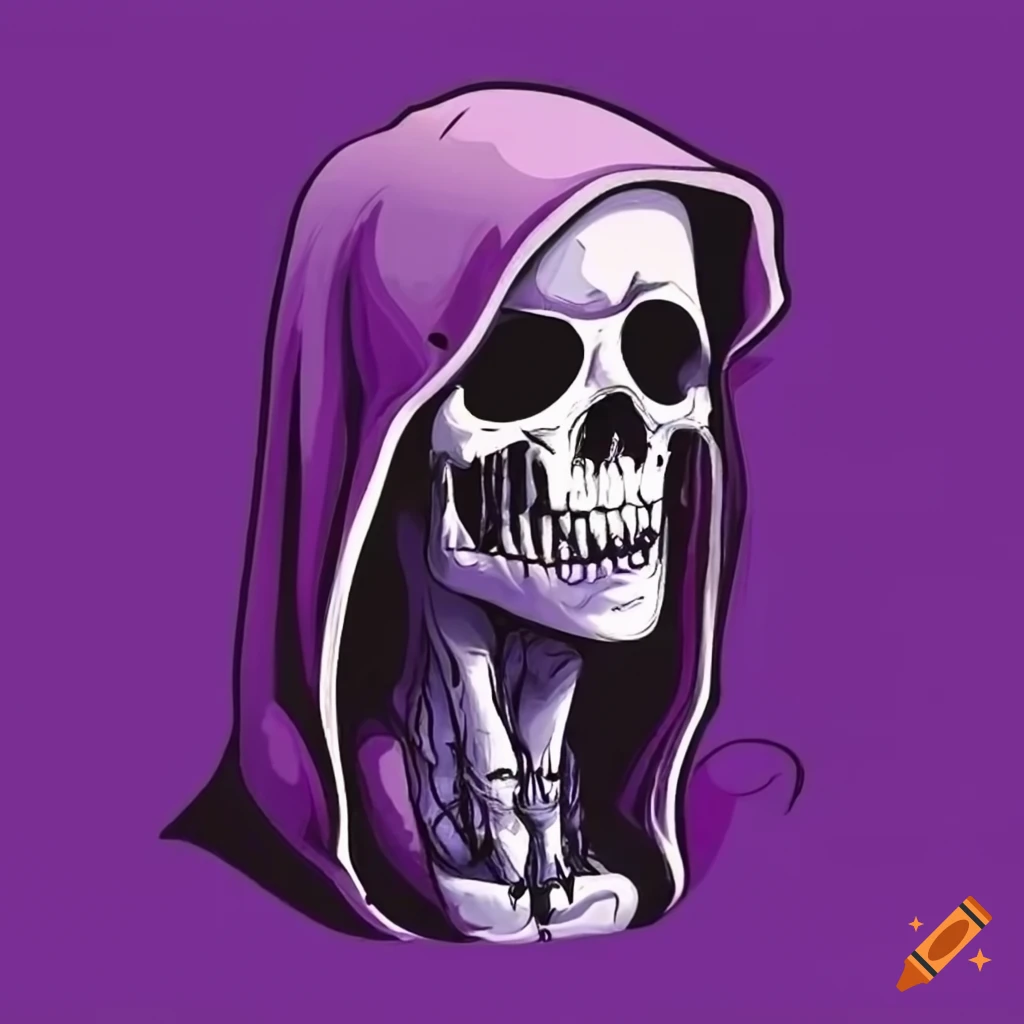 Purple themed scary hooded skeleton artwork on Craiyon