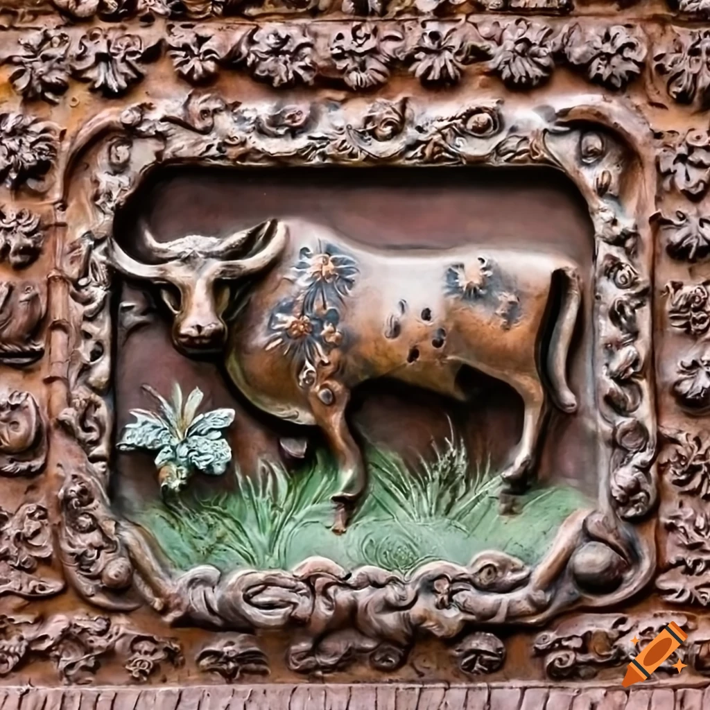 Bronze relief of a bull on medieval wall on Craiyon