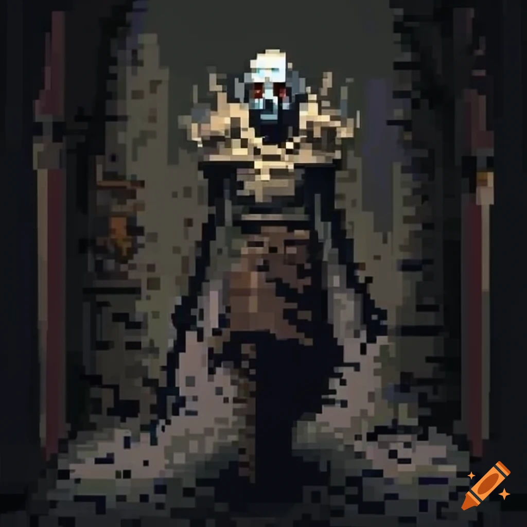 Detailed pixel art of an undead general running in a bunker on Craiyon