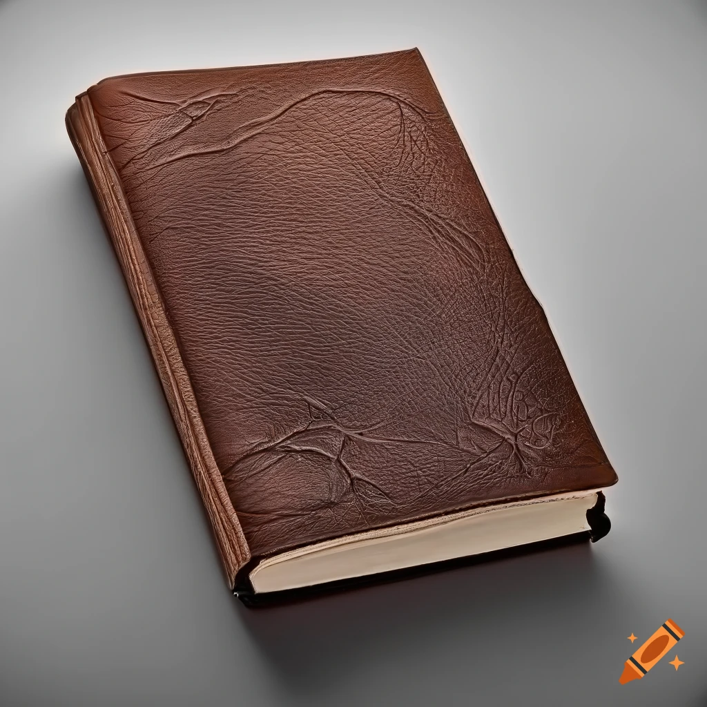 Close-up of a leather book with strange symbols on a table on Craiyon
