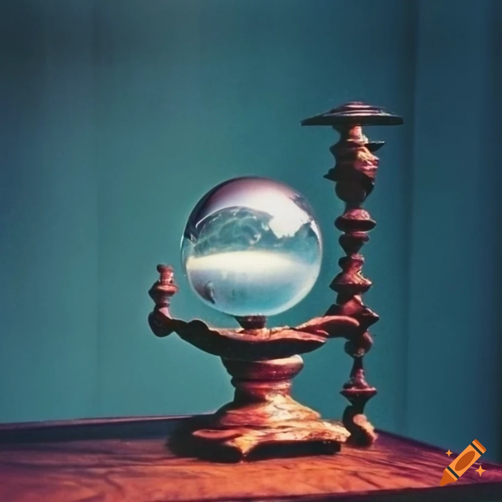 Vintage photo of a crystal ball on an antique stand on Craiyon