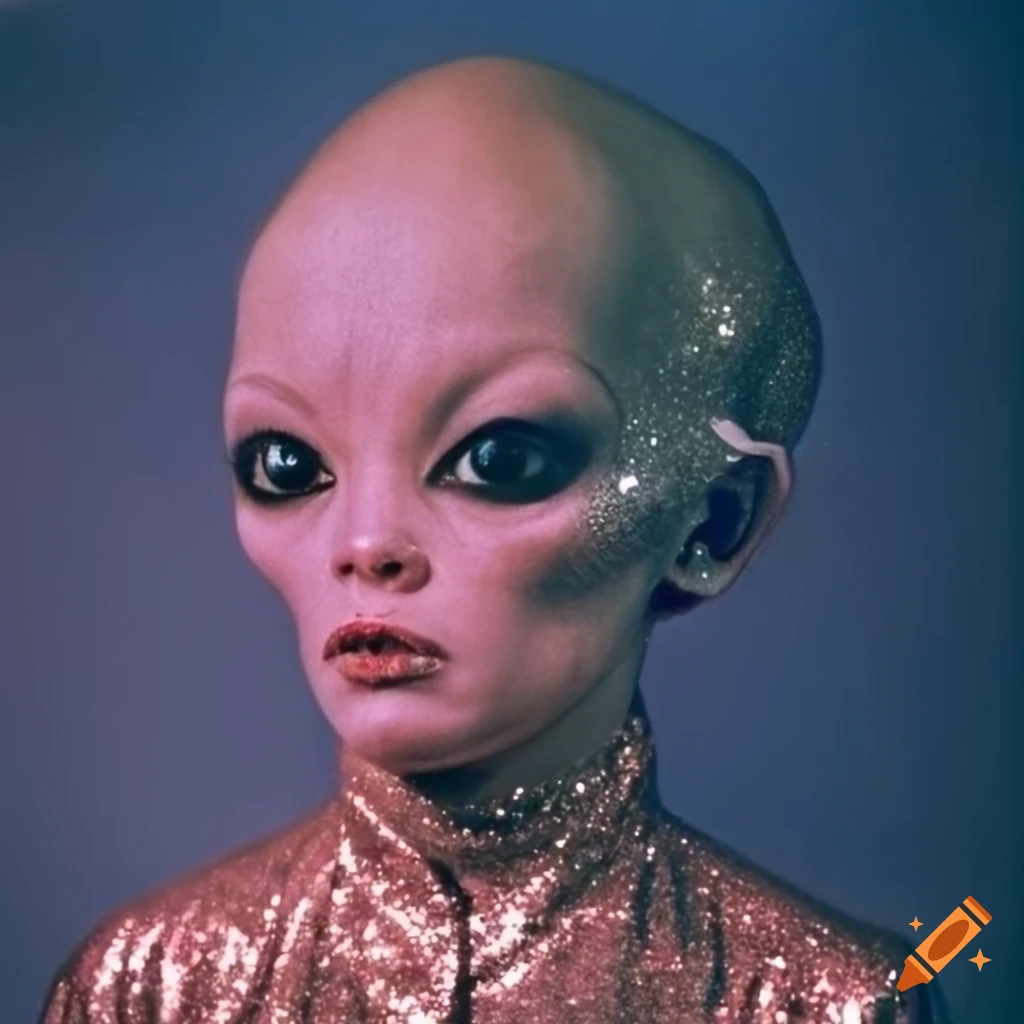 Vintage Portrait Of An Alien Woman In Glitter Suit On Craiyon