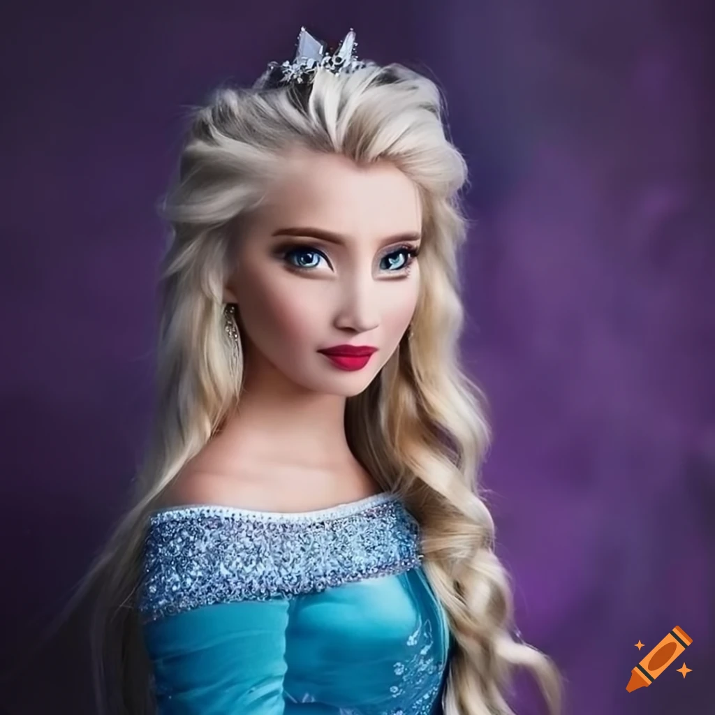 Realistic portrait of Elsa from Frozen on Craiyon