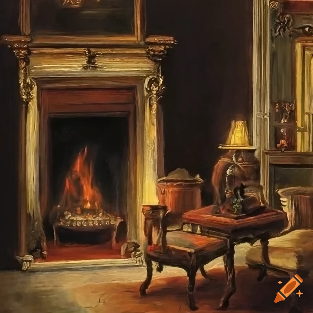 Cozy victorian sitting room with fire in fireplace on Craiyon