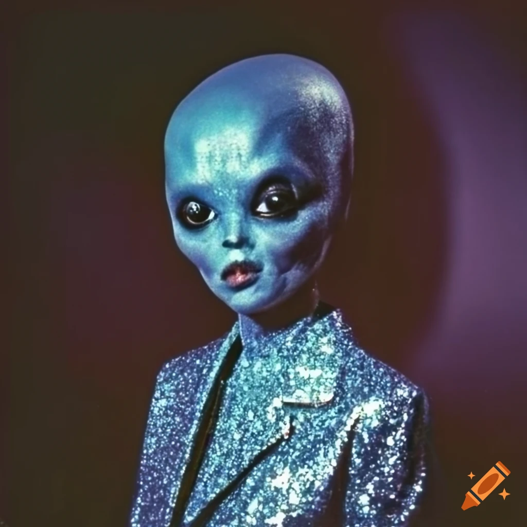 Vintage portrait of an alien woman in a glitter suit