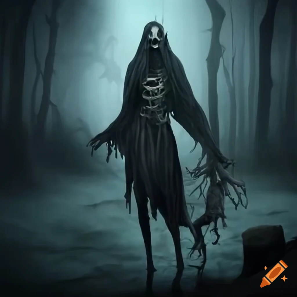 Ultra realistic skeletal witch in a foggy fantasy realm on Craiyon