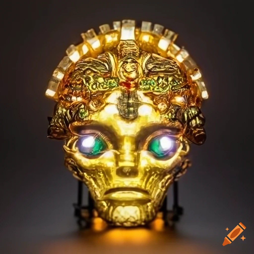 Gold glass led lights with aztec alien god design