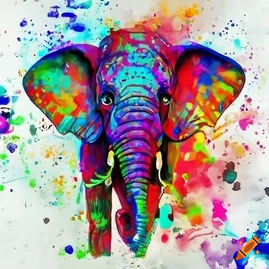Watercolor of a colorful elephant with graffiti art on Craiyon