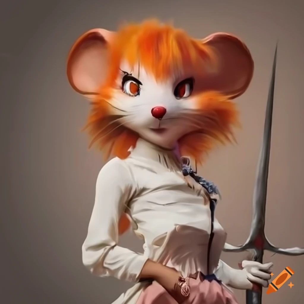 Illustration of a mouse girl with a rapier in an old west town on Craiyon