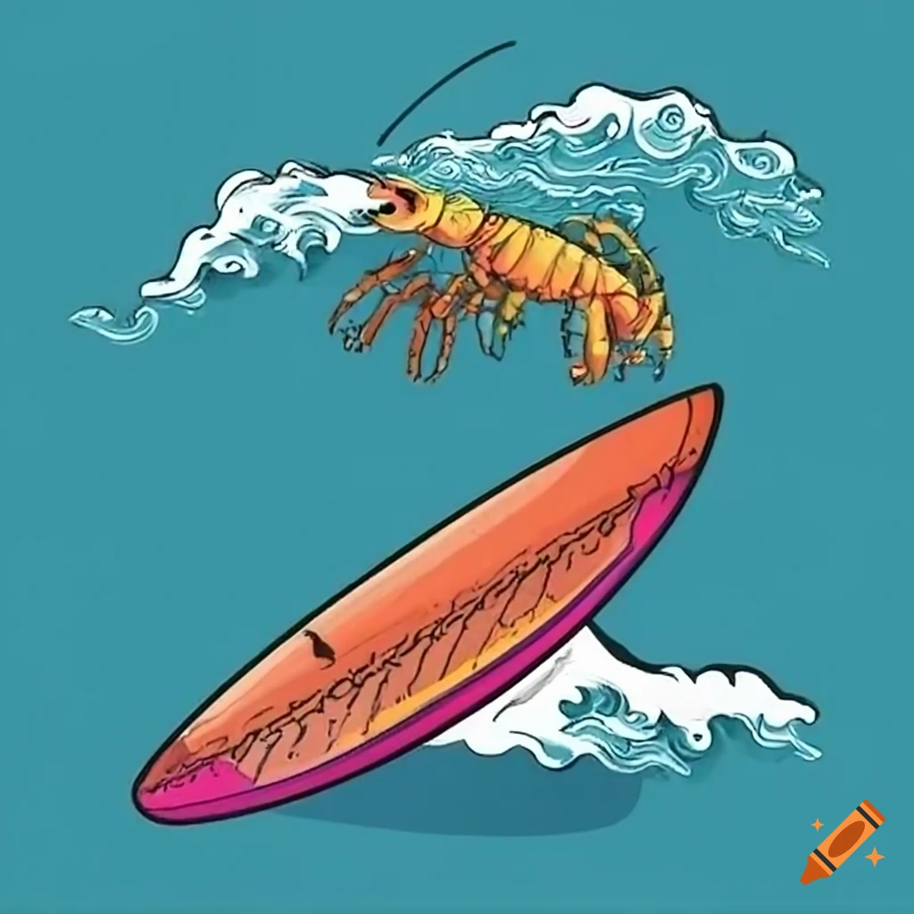 Lobster surfing on a board