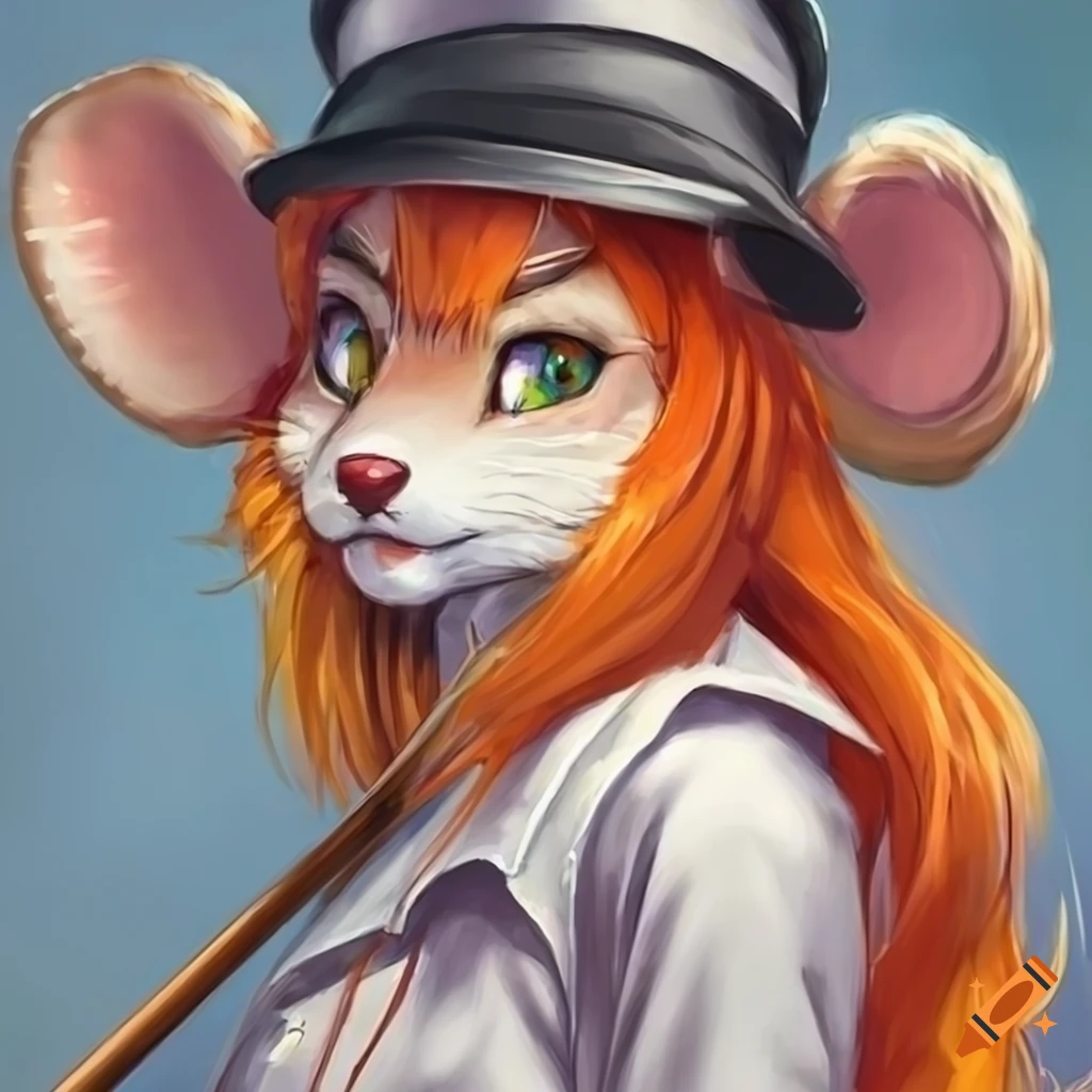 Detailed colored pencil drawing of a female anthro mouse fencer on Craiyon