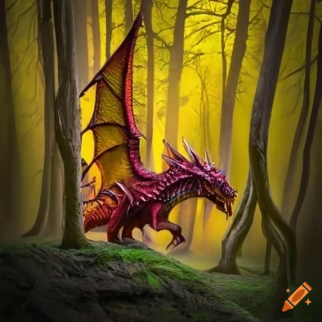 Sharp-toothed mystical dragon in a forest