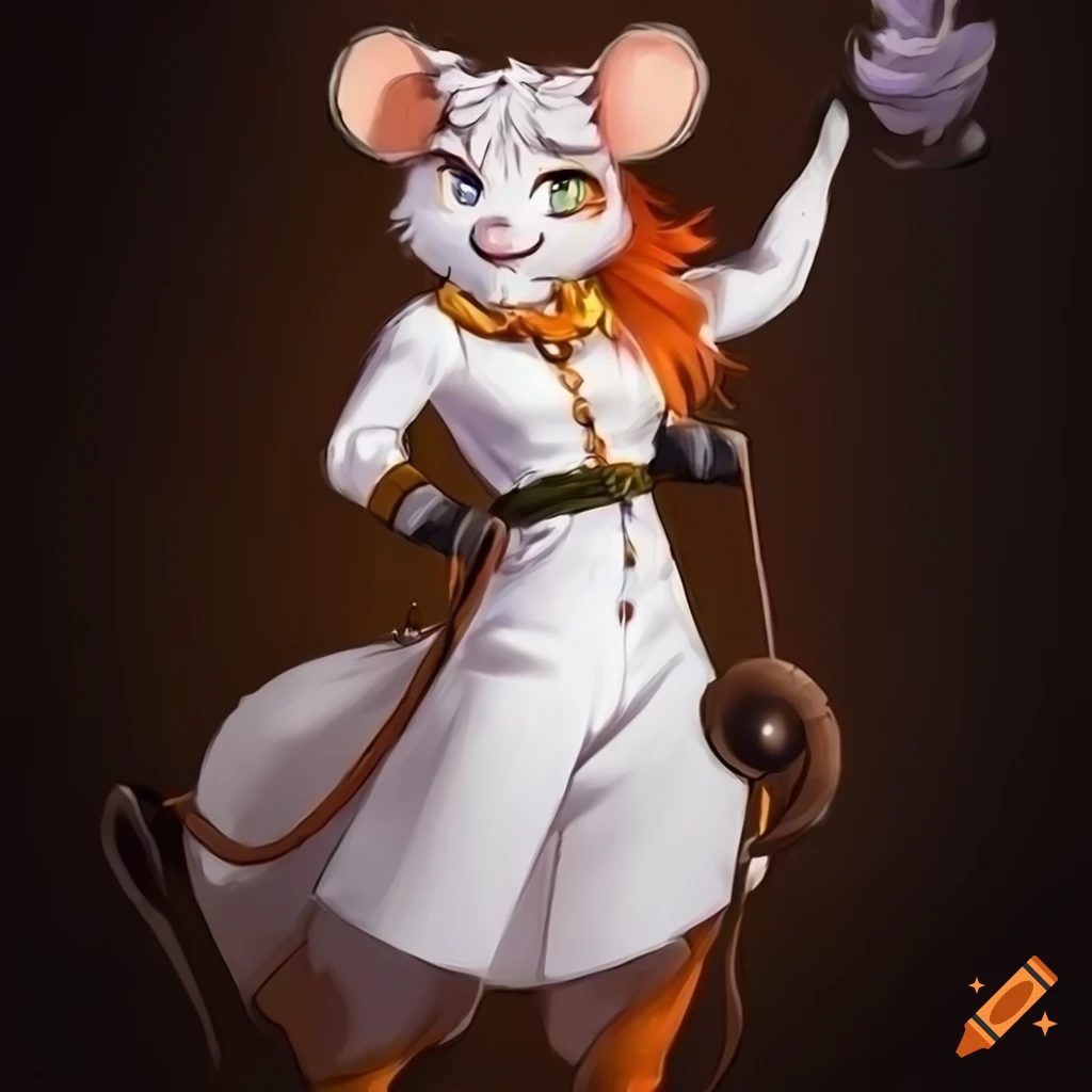 Digital art of a white fur anthro mouse fencer with black sombrero on ...