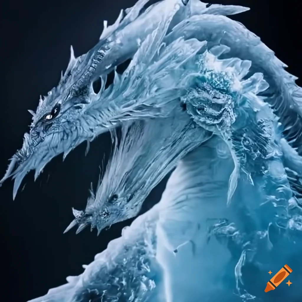 Digital art of a fierce ice dragon breathing ice