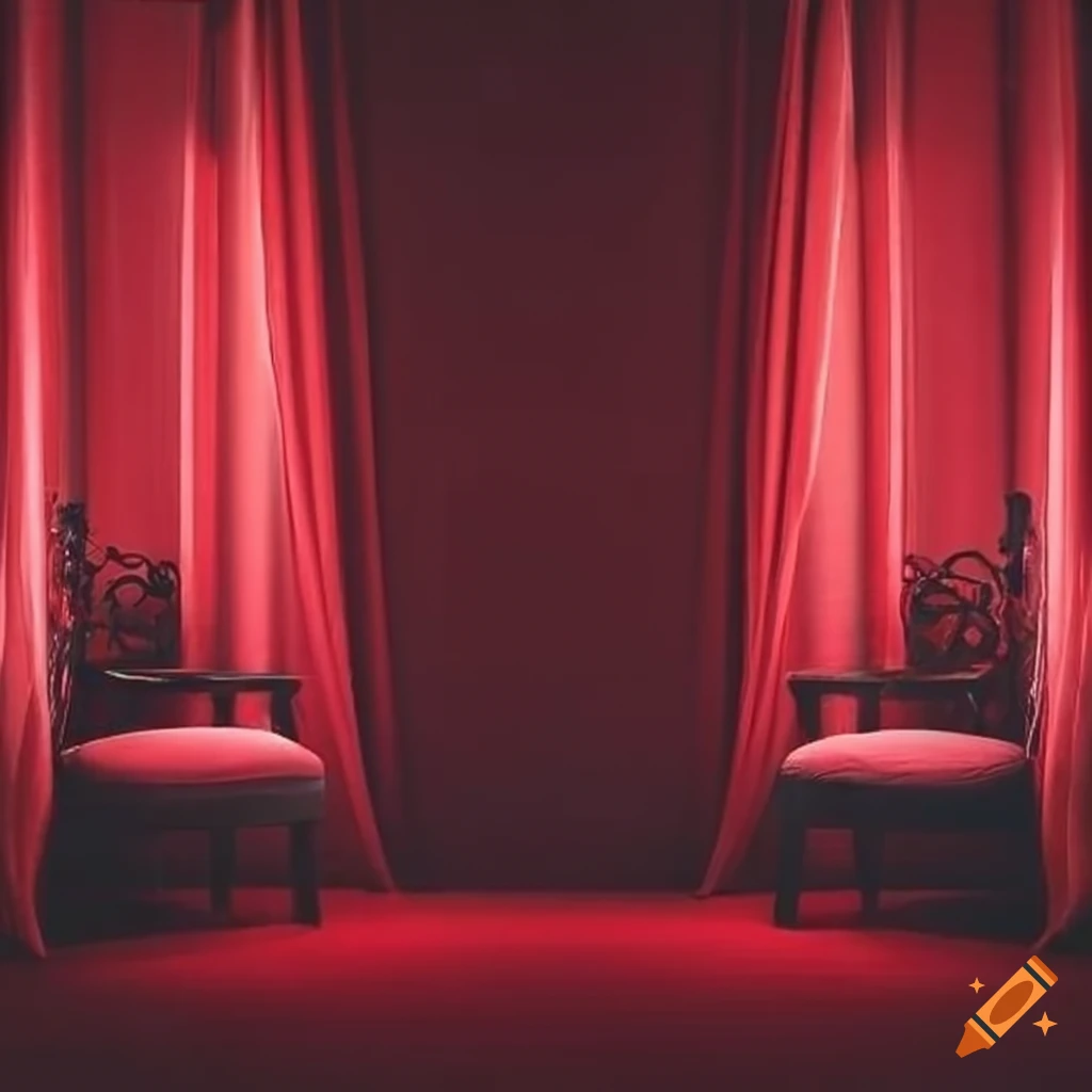 Red room with flowing curtains and a large window
