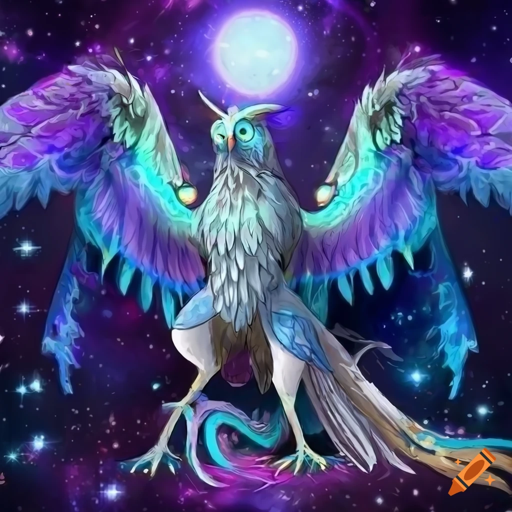 Neon stylized fantasy owl artwork on Craiyon