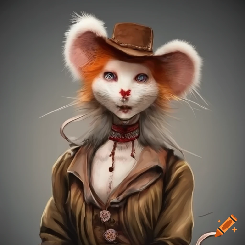 Anthropomorphic mouse woman in old west cowboy clothes on Craiyon