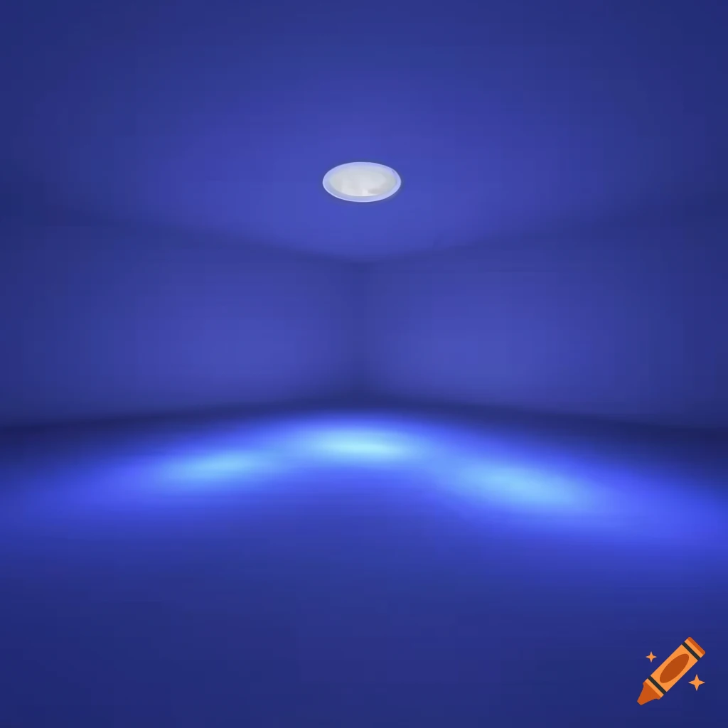 High-quality image of a white room with blue lights on Craiyon