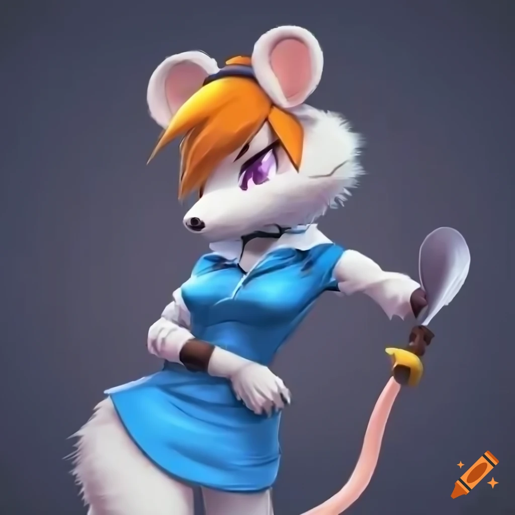 Illustration of a female anthro mouse fencer on Craiyon