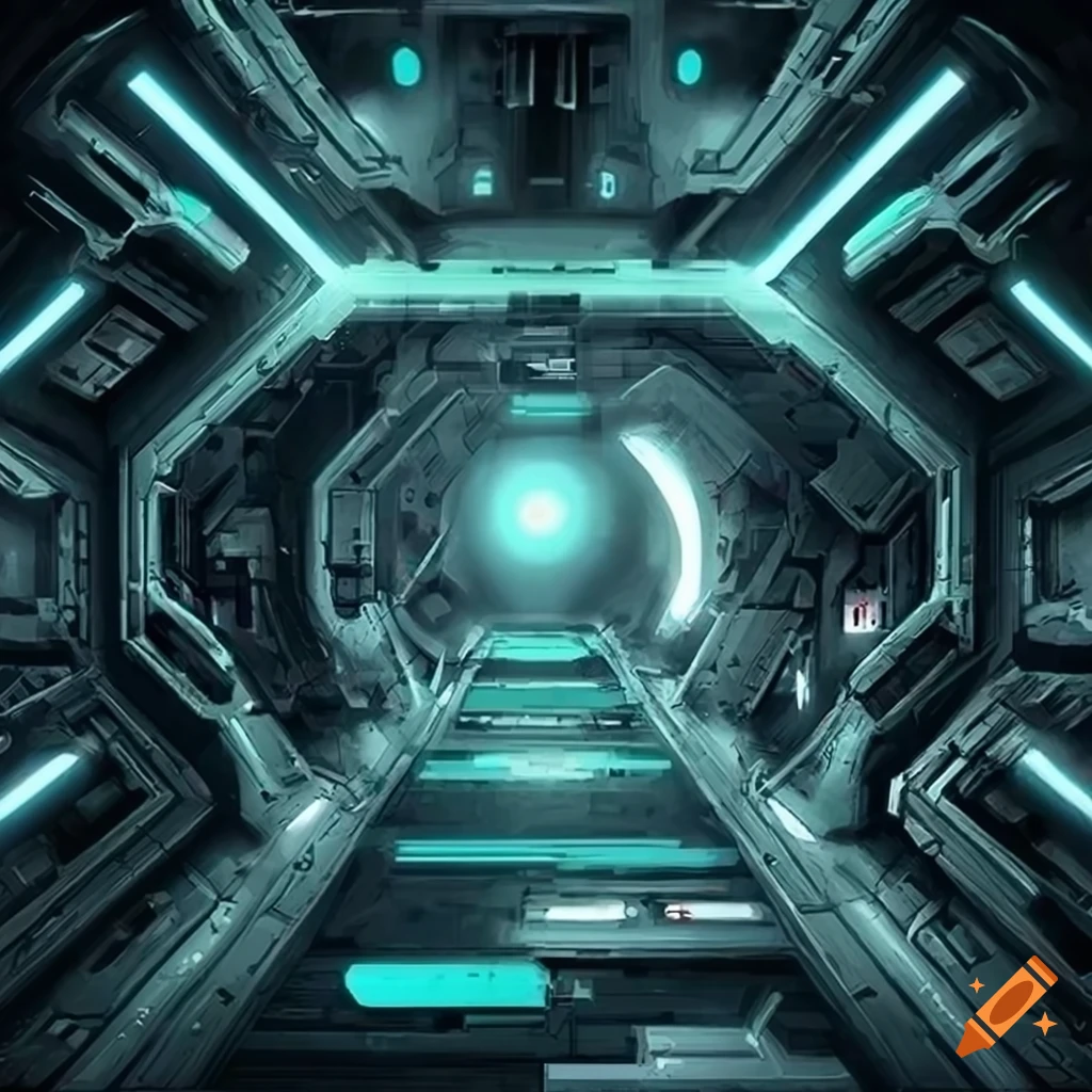 Hyper-realistic digital painting of a spaceship interior wall on Craiyon