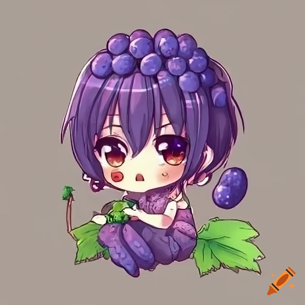 Chibi anime character enjoying grapes on Craiyon