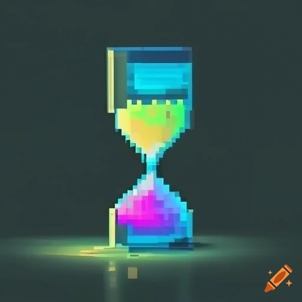 Colorful digital illustration of a pixelated hourglass on Craiyon