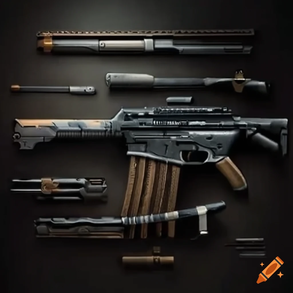 Advanced weapons in a high-tech armory on Craiyon