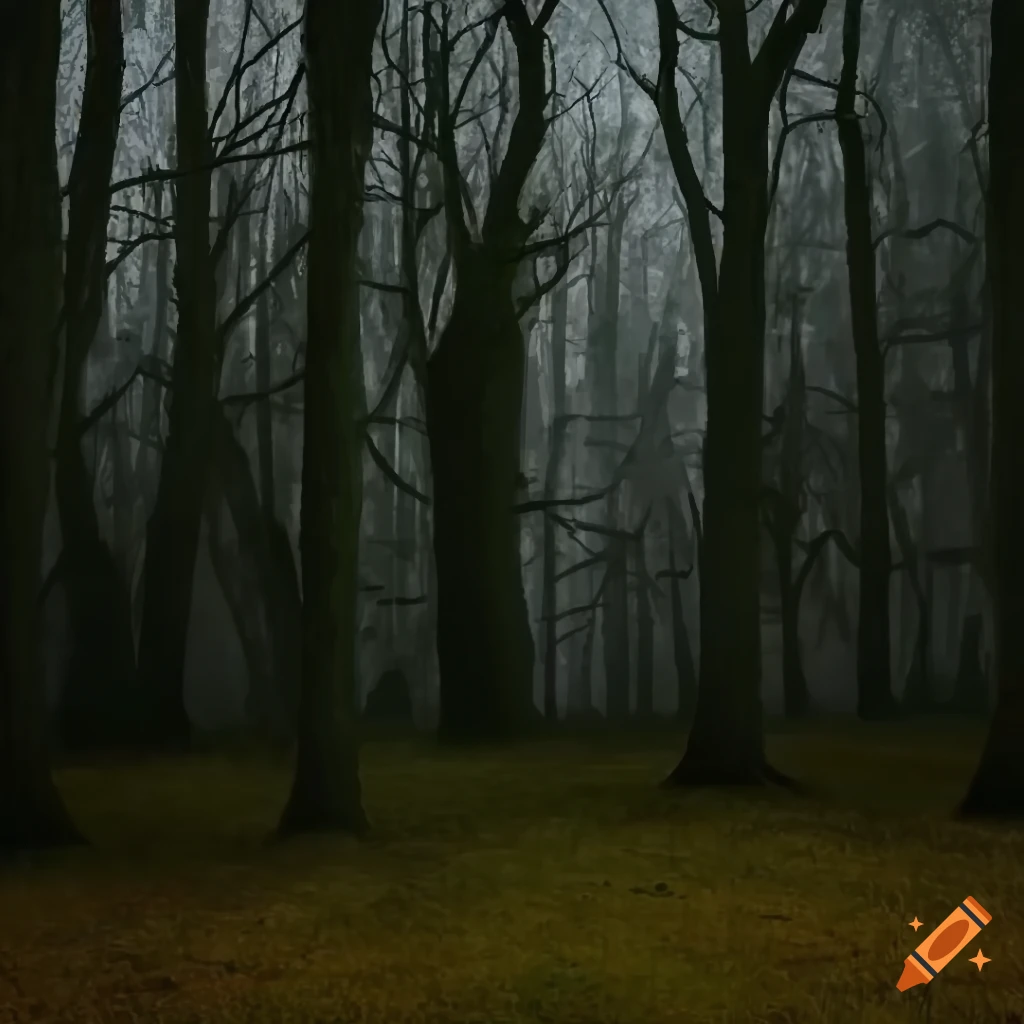 Creepy forest with colorful furry trees on Craiyon