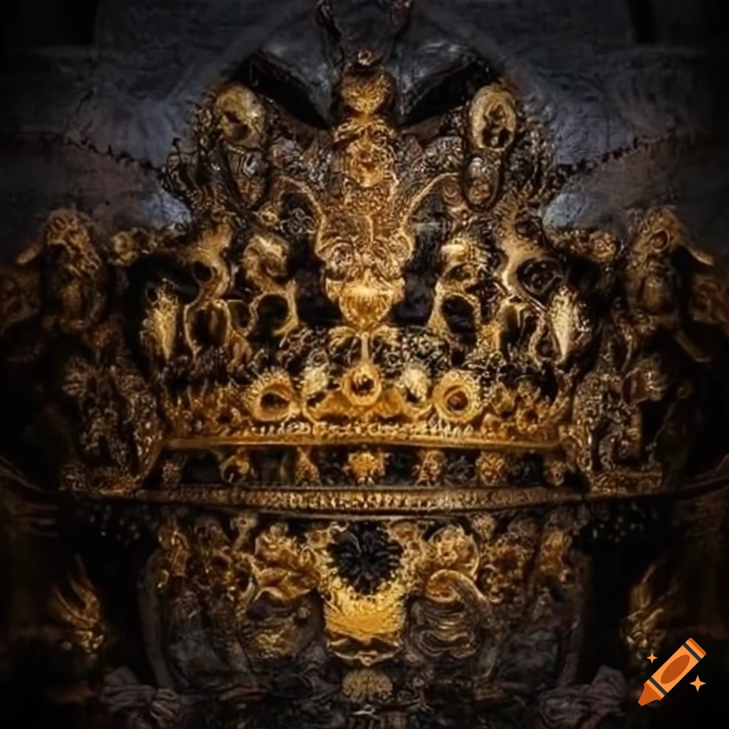 Intricate details of a decaying golden crown