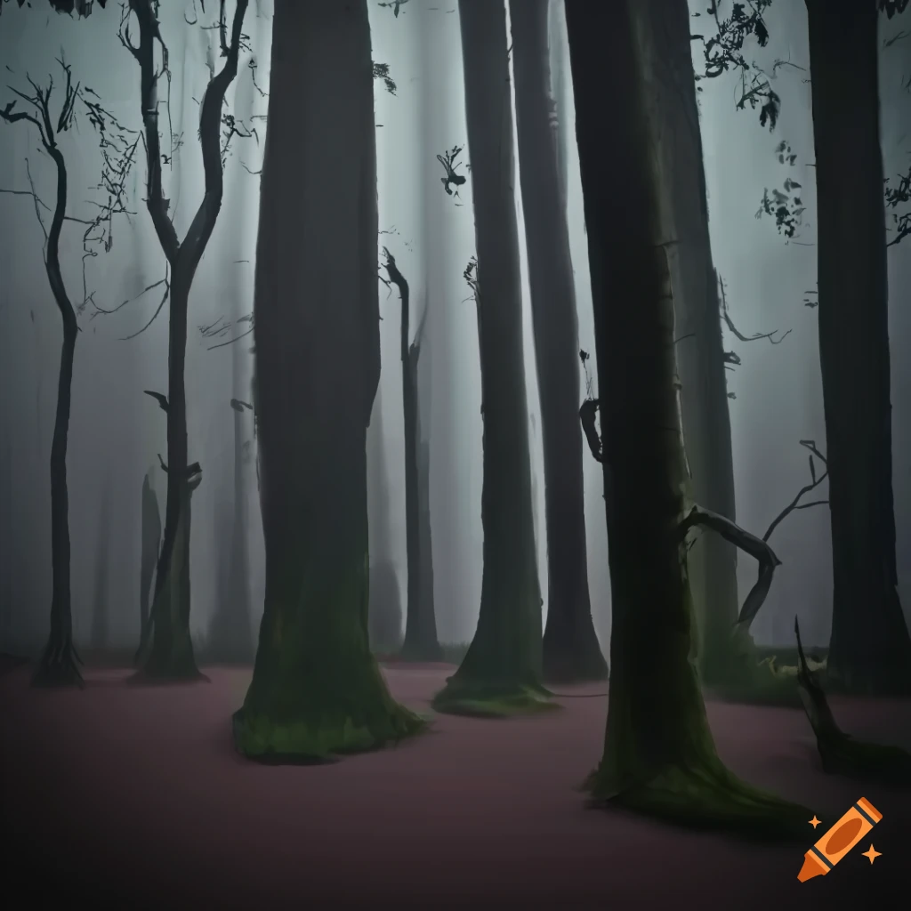 Creepy forest with colorful furry trees
